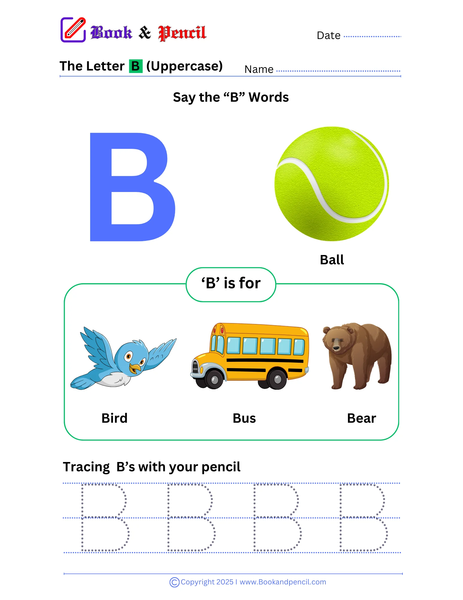 Learning the Letter B: Free Kindergarten Printable Worksheet