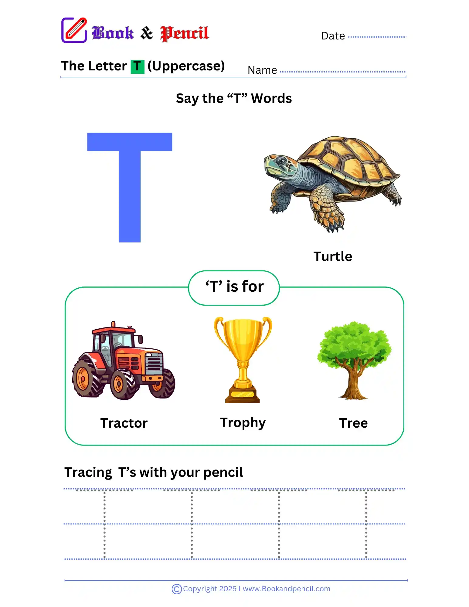 Learning the Letter T: Free Kindergarten Printable Worksheet